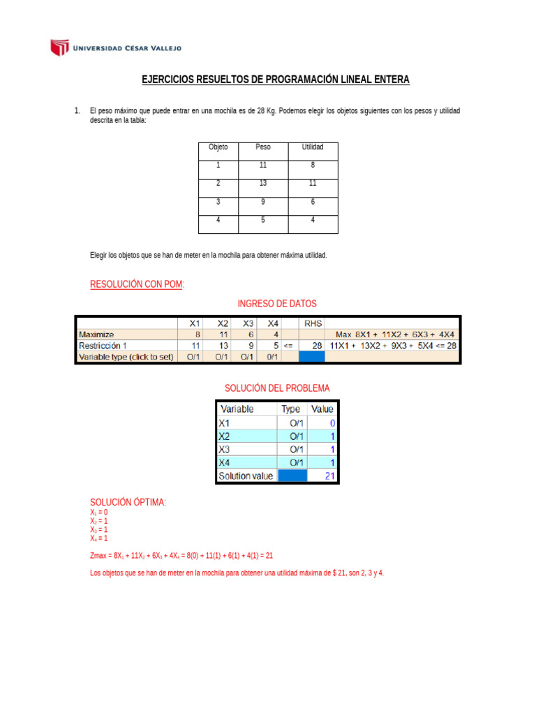 Resolución de Ejercicios de Programación Lineal Entera | PDF | Economias
