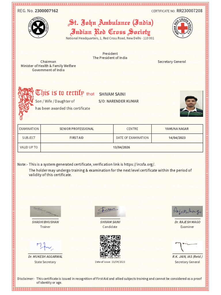 Red Cross Certificate | PDF