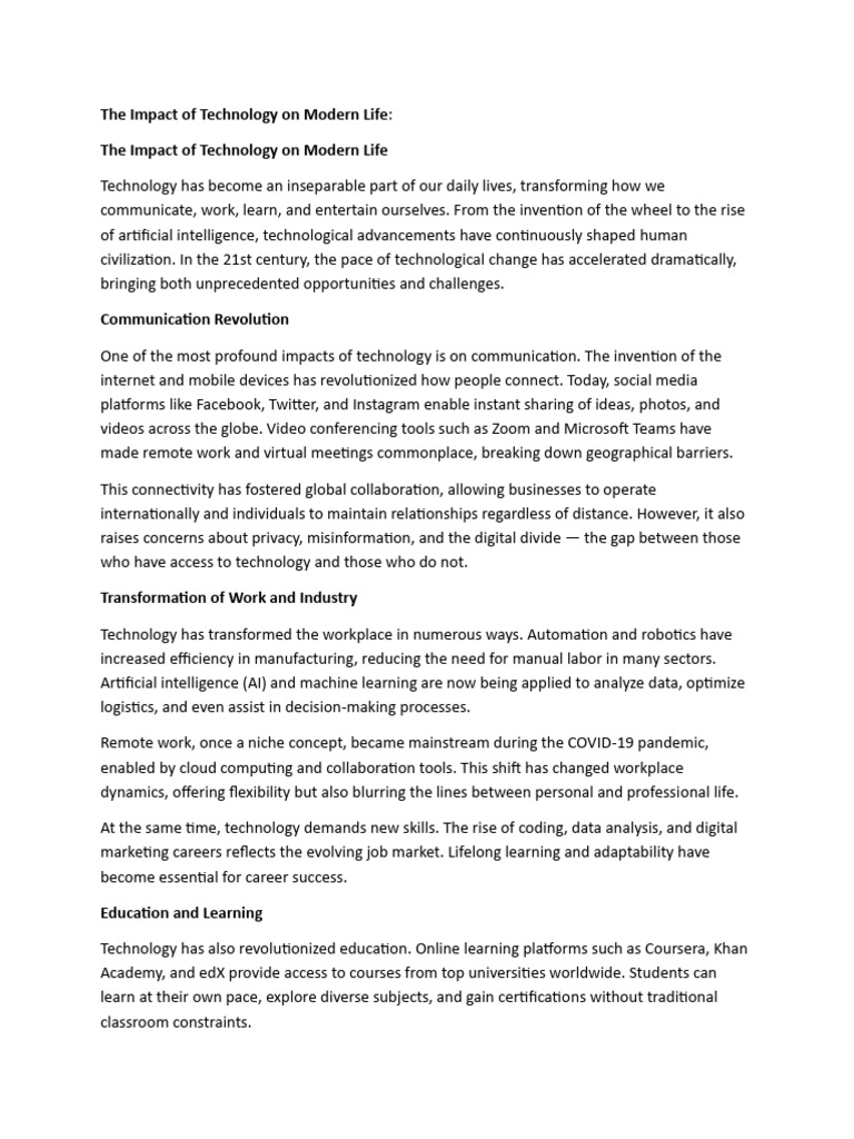 The Impact of Technology On Modern Life | PDF | Artificial Intelligence ...