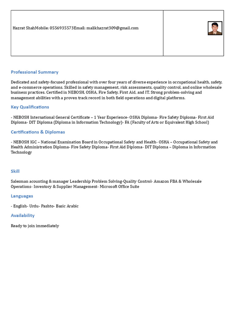 Hazrat Shah CV With Photo Aligned - Docx 20250627 030626 0000 | PDF