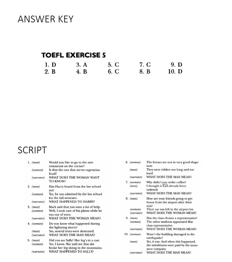 Answer Key and Script Exercise 5 Meeting 2 | PDF