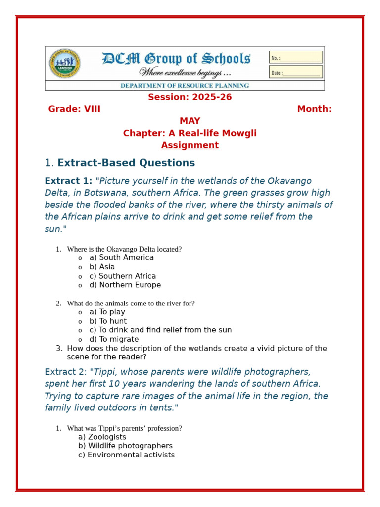 Grade VIII A Real-Life Mowgli Assignment | PDF