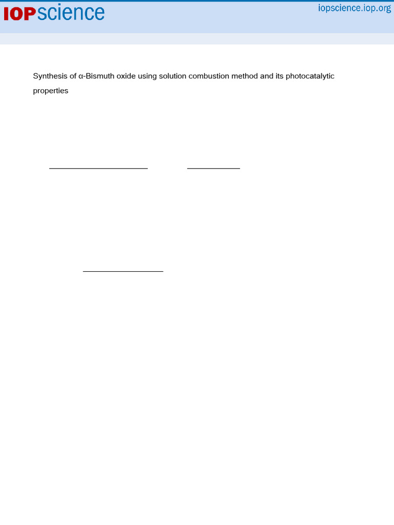 Synthesis of A-Bismuth Oxide Using Solution Combus | PDF | Chemistry | Applied And ...