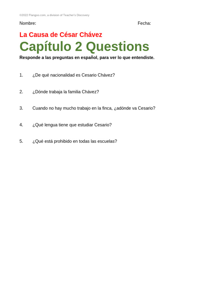 Ch02 La Causa de Cesar Chavez Q | PDF