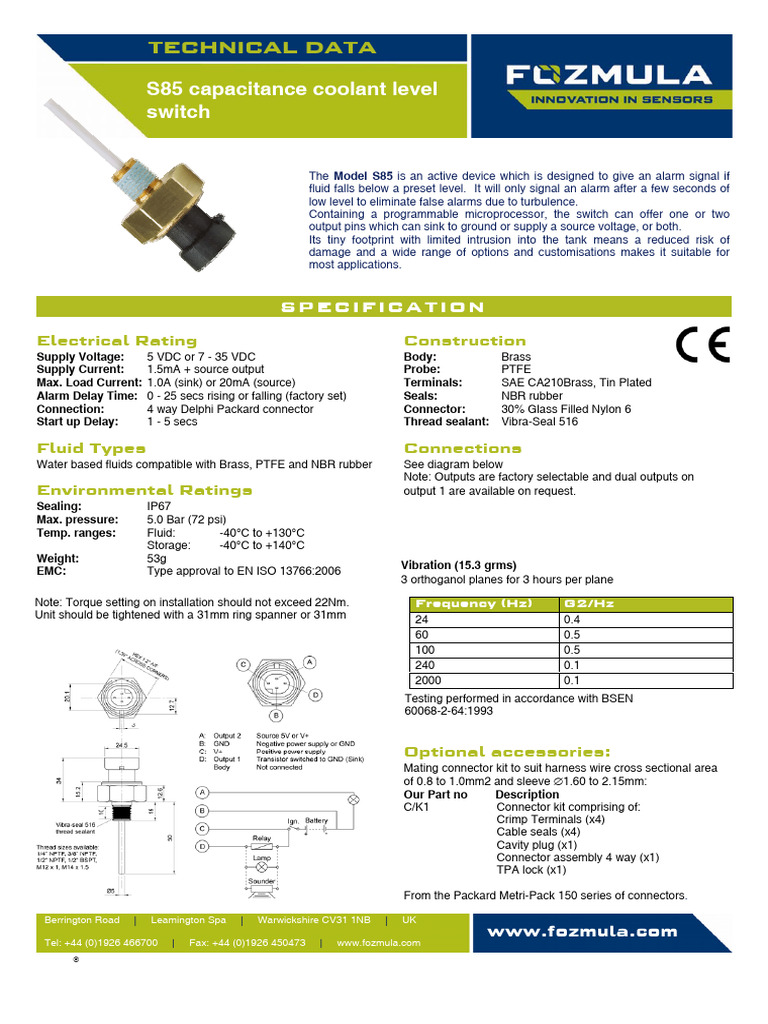 Fozmula Coolant Level Sensor | PDF | Electrical Connector | Electrical ...