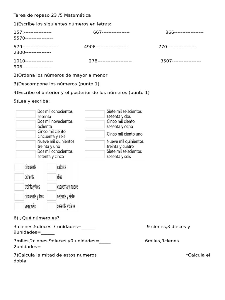 Tarea de Repaso Matematica | PDF