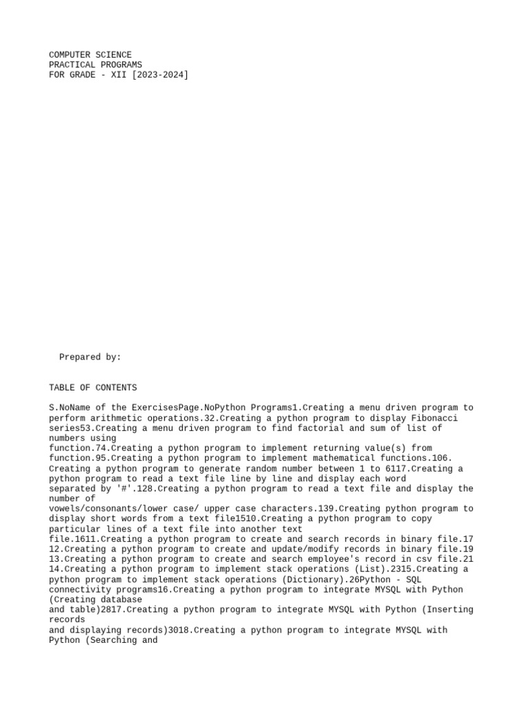 Class 12 Cs Practical Programs 2023-2024 (Updated) | PDF | Text File ...