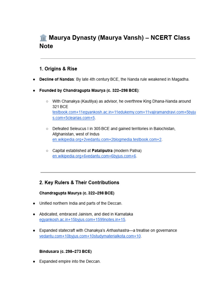 Maurya Dynasty (Maurya Vansh) - NCERT Class Note | PDF | Ashoka ...