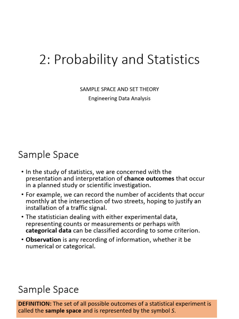 2 - Probability and Statistics (Sample Space and Set Theory) | PDF | Statistics | Probability