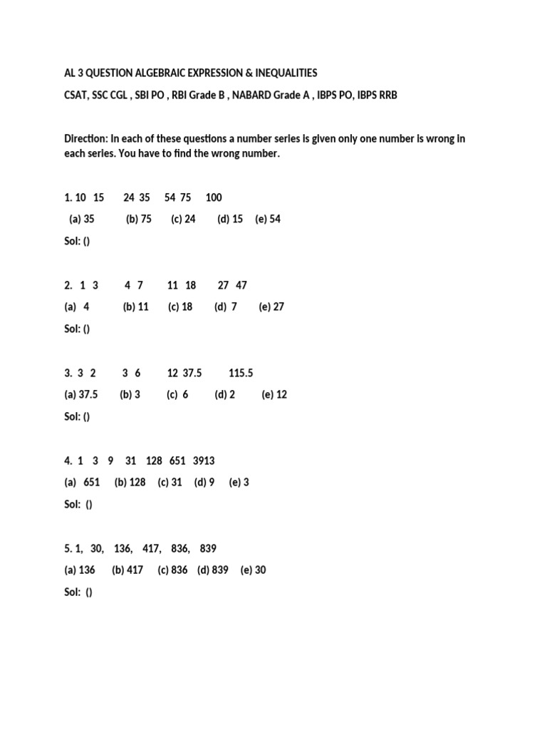 Al 3 Question Algebraic Expression & Inequalities | PDF