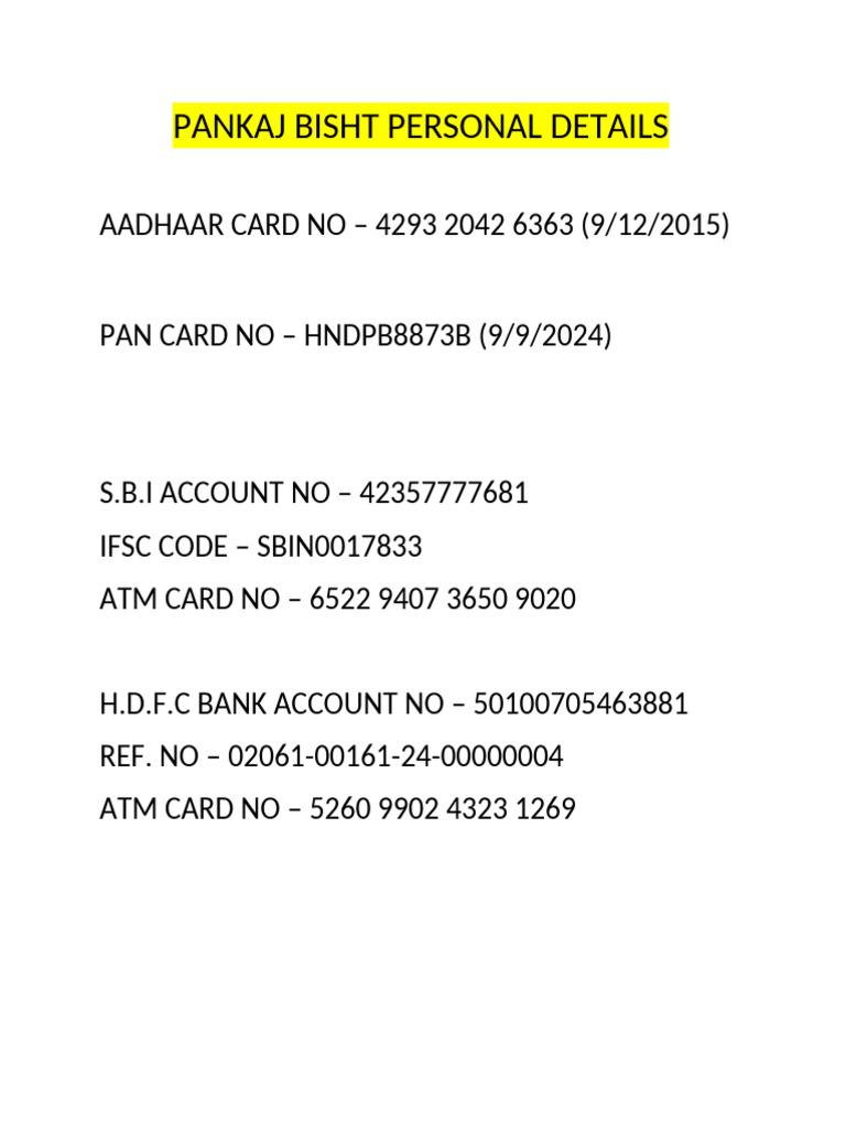 Pankaj Bisht Personal Details | PDF