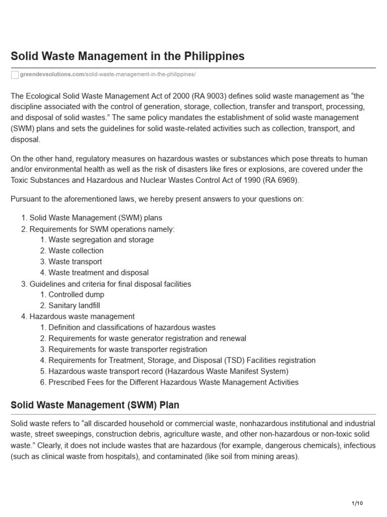 Solid Waste Management in the Philippines | PDF | Waste | Waste Management