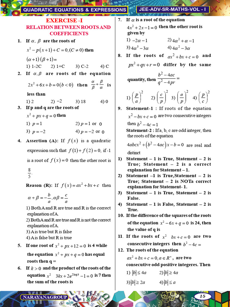 2.qua Eqts & Exp - L1, L2 - C.W (15-39) | PDF | Quadratic Equation ...