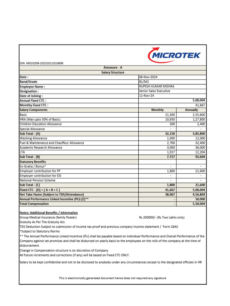 Rupesh Kumar Mishra - Annexure | PDF | Salary | Employment Compensation