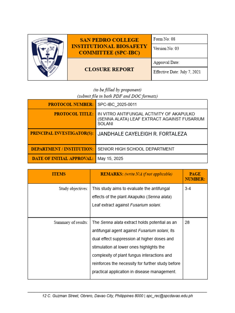 Antifungal Study of Akapulko Extract | PDF