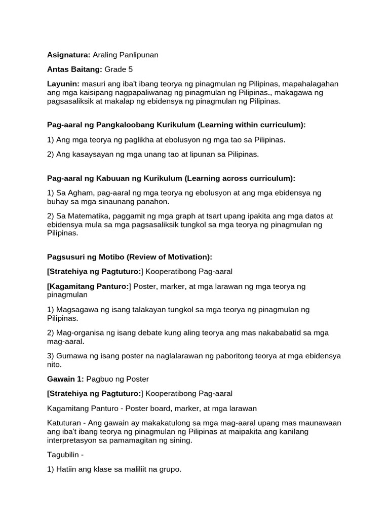 LP5 - Y1K1A2 Ang Pinagmulan NG Pilipinas at Ang Lahing Pilipino | PDF