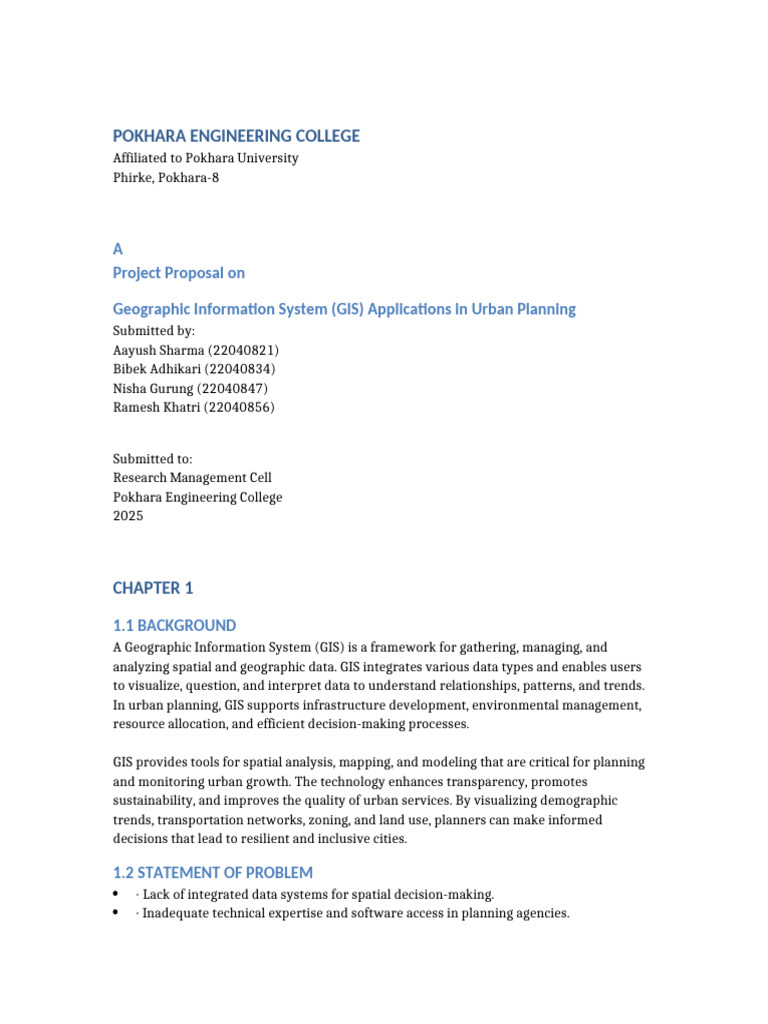 GIS Project Proposal PEC | PDF | Geographic Information System | Urban ...