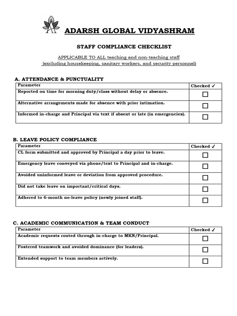 Staff Compliance Checklist | PDF