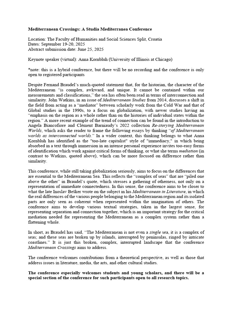 CFP SMED Mediterranean Crossings | PDF | Liberal Arts Education