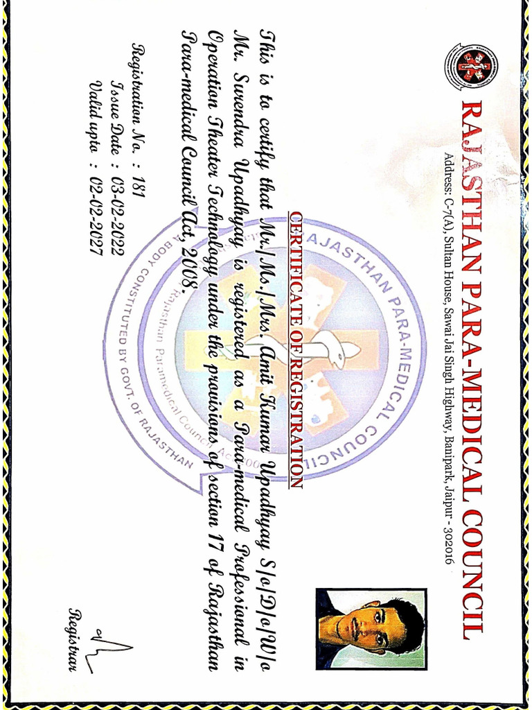 Certificate of Ot Technician | PDF