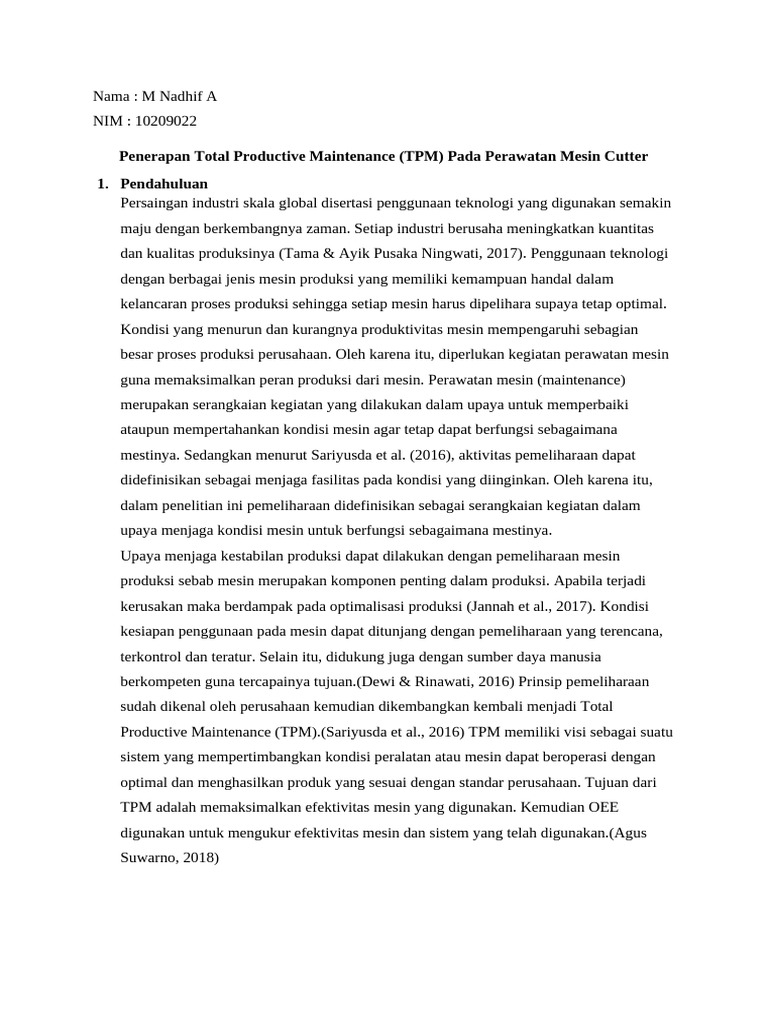 Tugas Praktik Pemeliharaan Mesin 2 M Nadhif A (10209022) | PDF