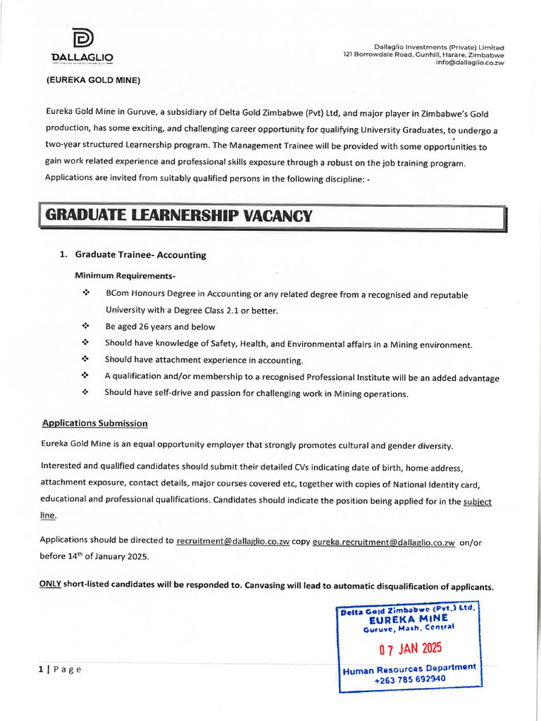 Graduate Trainee Advert January 2025 - 250107 - 193542 | PDF