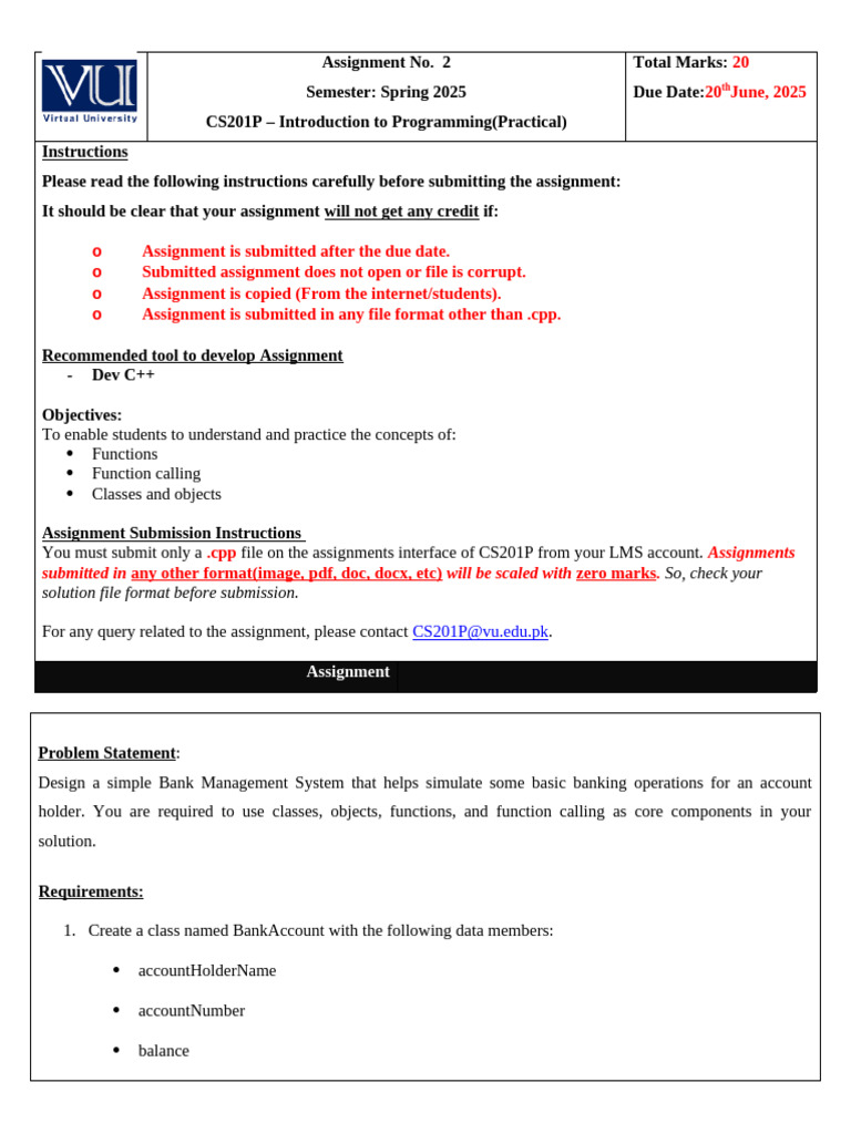 Spring 2025 - CS201P - 2 | PDF | Method (Computer Programming) | Constructor (Object Oriented ...