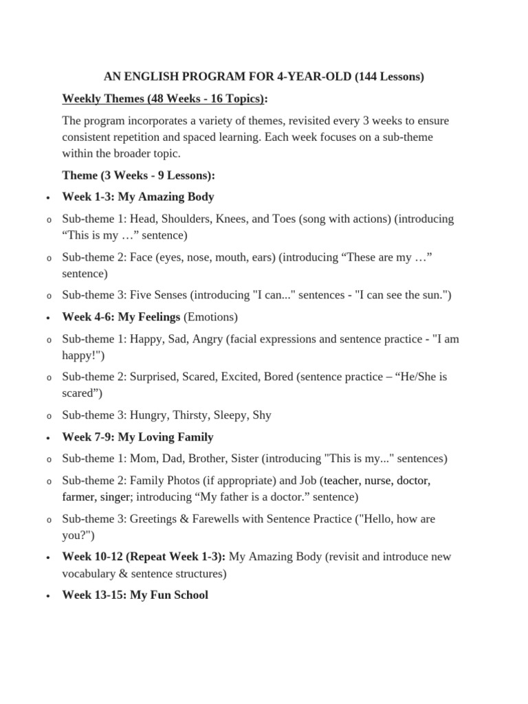 English Program for 4-Year-Olds: 144 Lessons | PDF