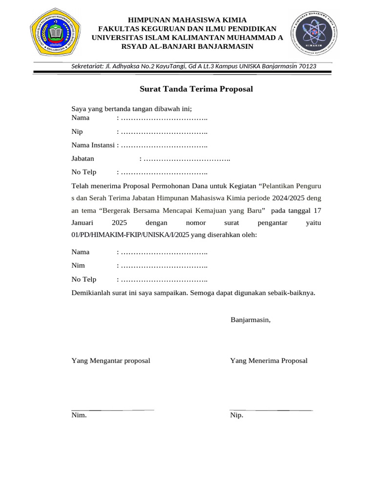 Surat Tanda Terima Proposal Kegiatan | PDF