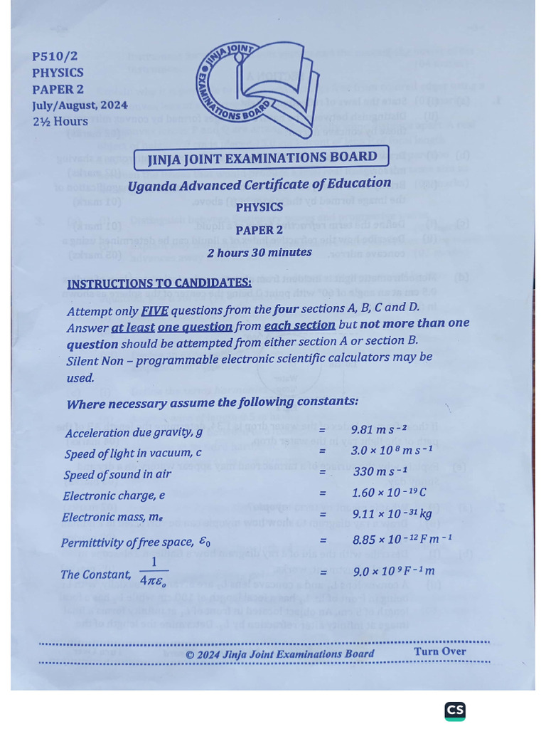 Jjeb 2024 P510-2 Physics Paper 2 QP | PDF