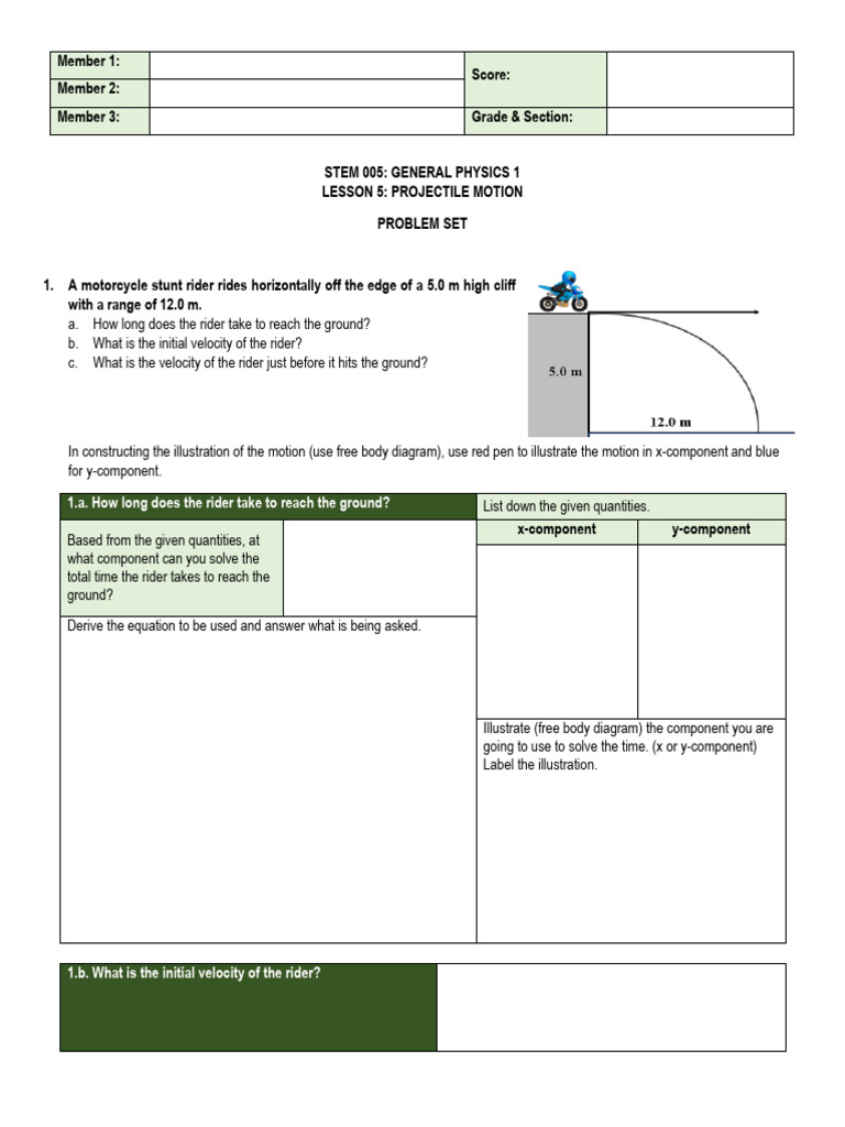 Problem Set Projectile Motion | PDF | Projectiles | Mechanics