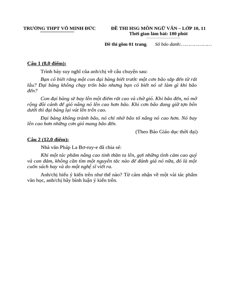 Đề Thi HSG 10,11 | PDF