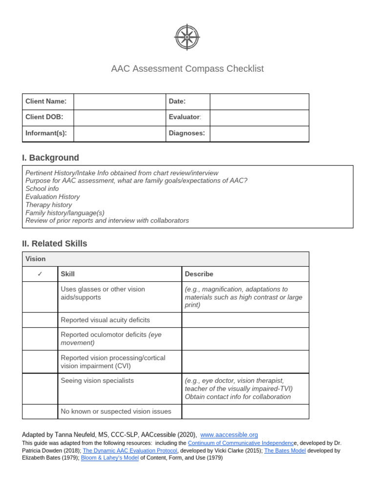AAC Assessment Compass Checklist | PDF | Communication | Cognitive Science