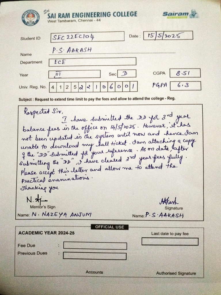 Permission Letter P S Aakash | PDF