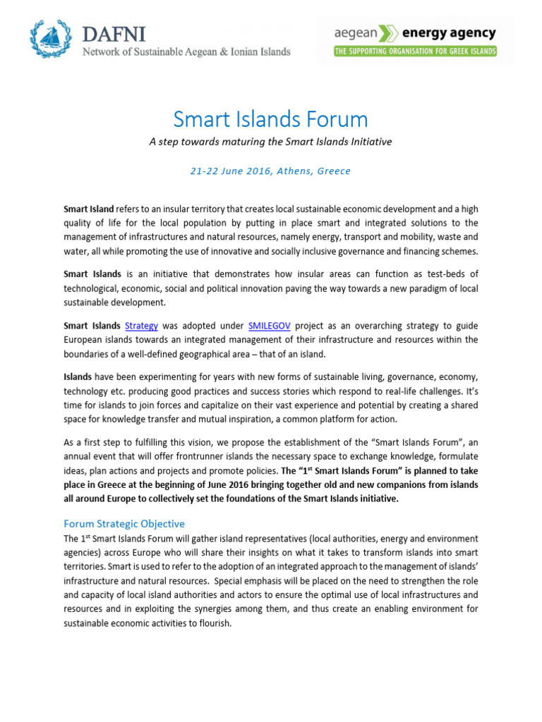 1st Smart Islands Forum Outline | PDF | Sustainability | European Union
