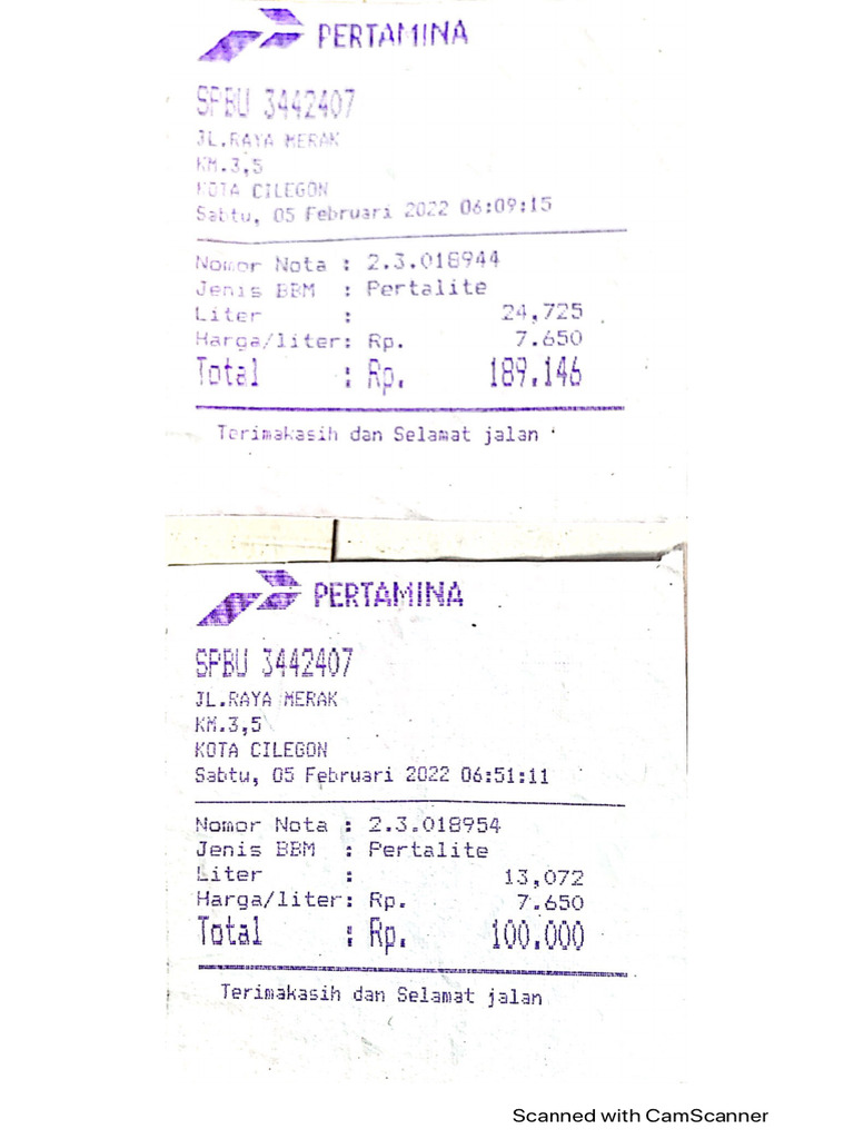 Nota Pengisian Bensin Dr. Desti | PDF