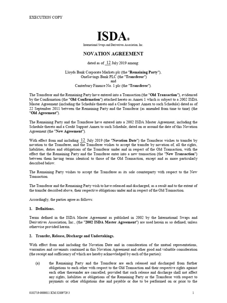 ISDA Novation Agreement July 2019 | PDF | Private Law | Business Law