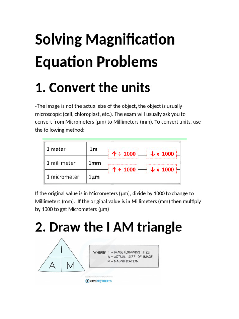 Solving Magnification Equation Problems: 1. Convert The Units | PDF ...