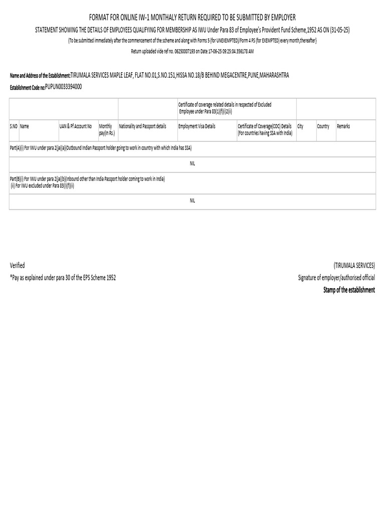 Tirumala PF Iw-1 Return May 2025 | PDF | International Law | Government ...