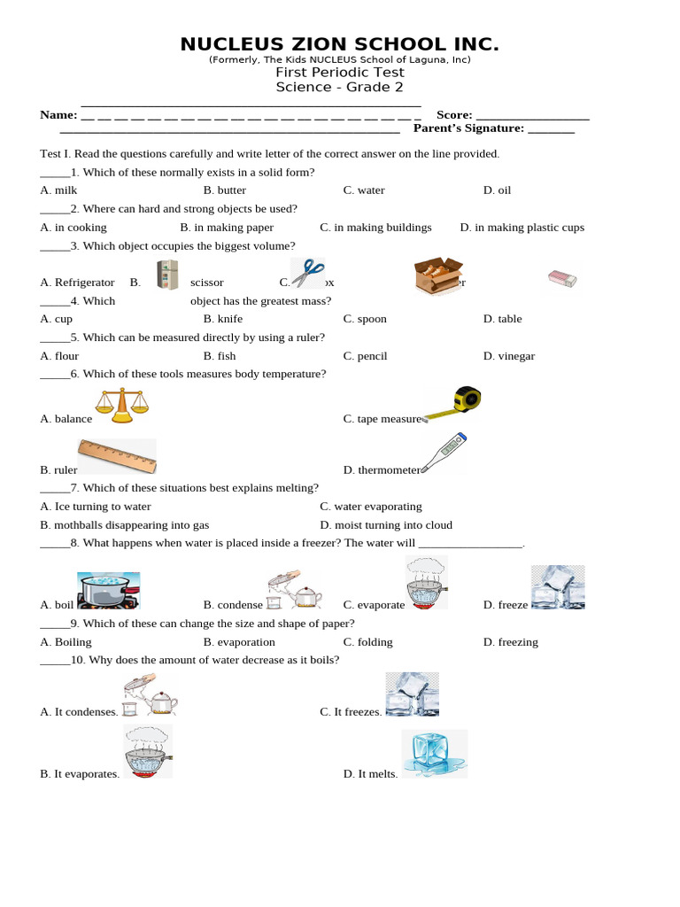 1st Periodic Exam Grade 2 | PDF | Water | Liquids
