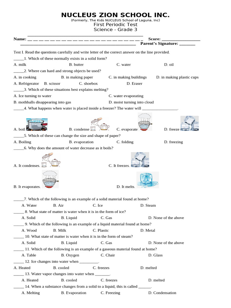 1st Periodic Exam Grade 3 Science | PDF | Water | Freezing