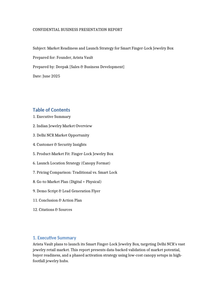Smart Jewelry Box Launch Report Arista Vault | PDF | Retail