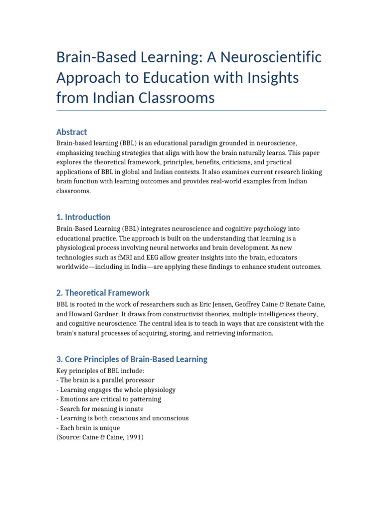 Neuroscience in Indian Brain-Based Learning | PDF | Neuroscience | Learning