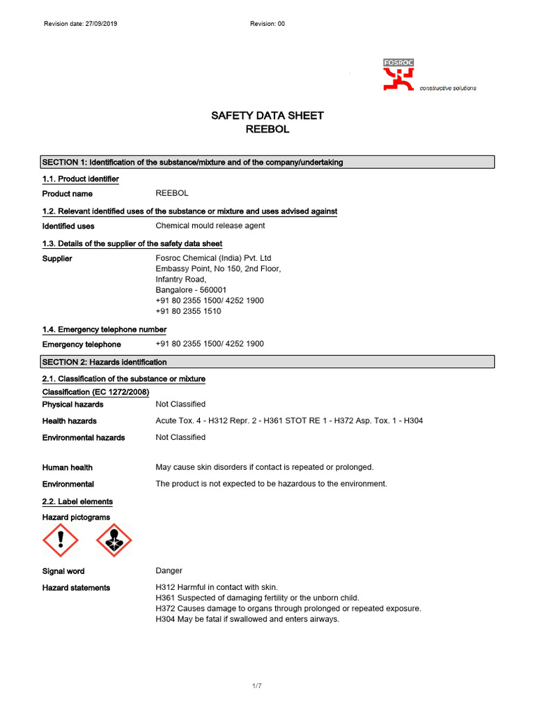 Shuttering Oil SDS REEBOL India | PDF | Dangerous Goods | Toxicity