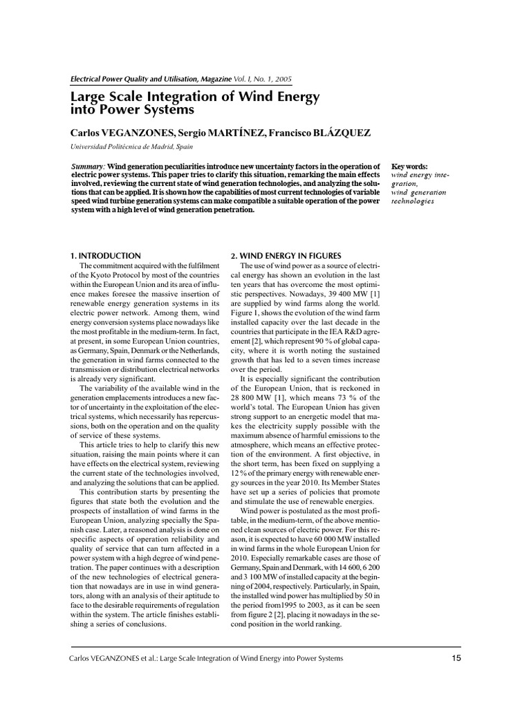 Large Scale Integration of Wind Power Into Power Systems | PDF ...