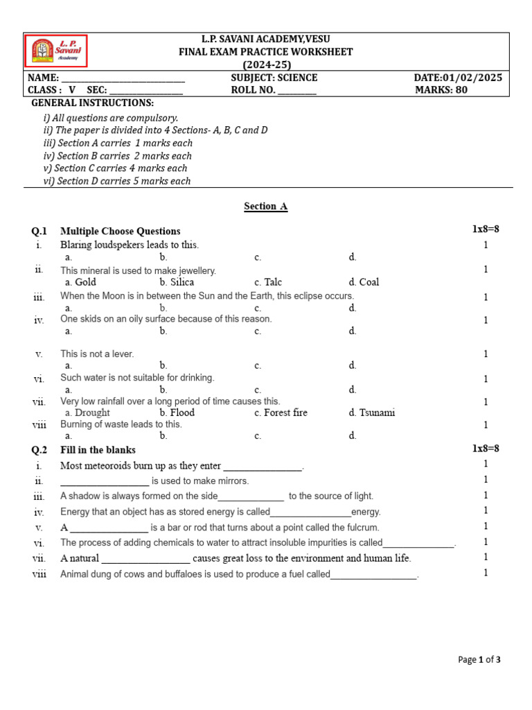 5th Science Worksheet | PDF | Atmosphere Of Earth | Earth