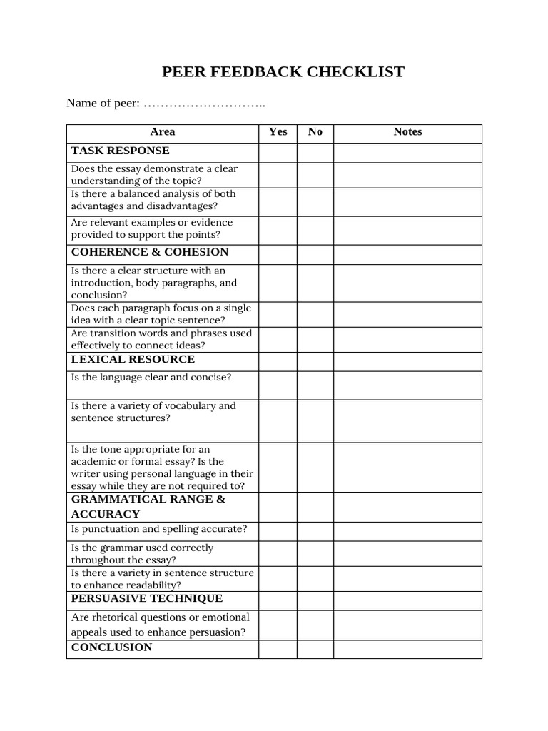 Peer Feedback Checklist | PDF