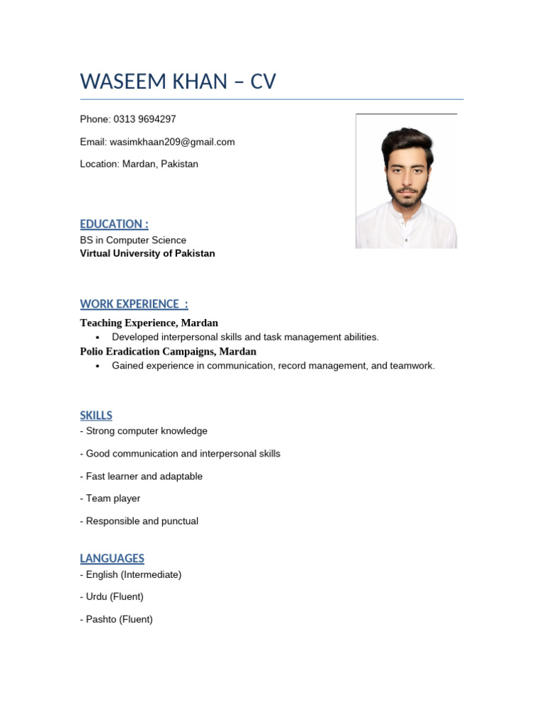 Waseem Khan CV WiTH CH | PDF