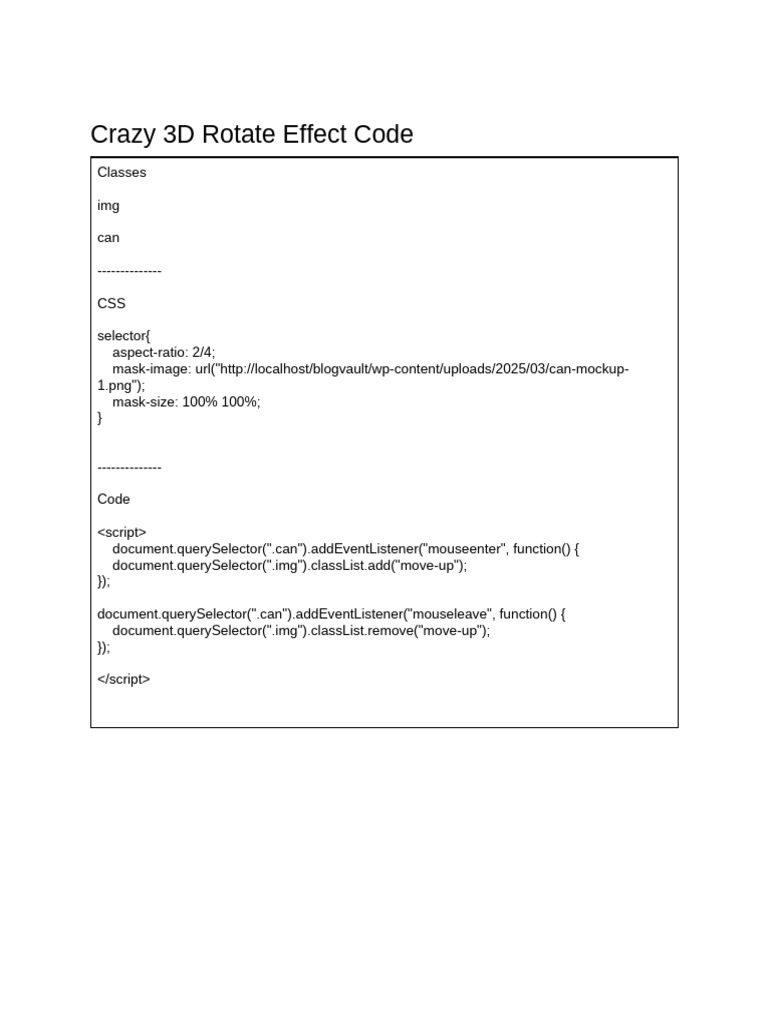 Crazy 3D Rotate Effect Code | PDF