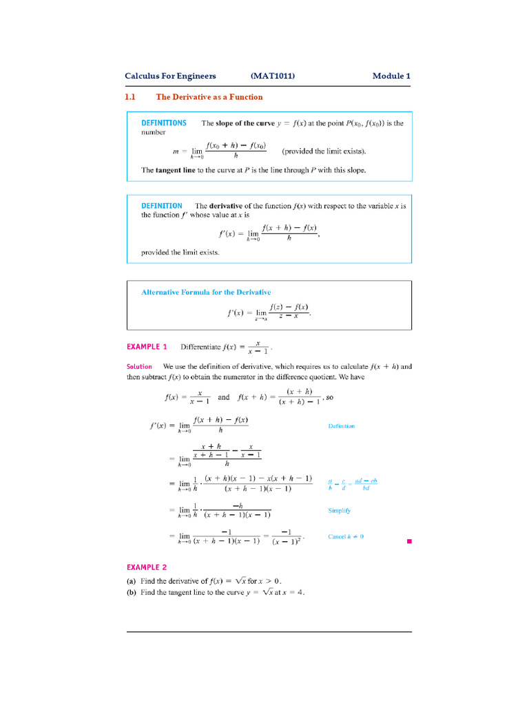 Calculus for Engineers: Derivatives Guide | PDF | Derivative | Calculus